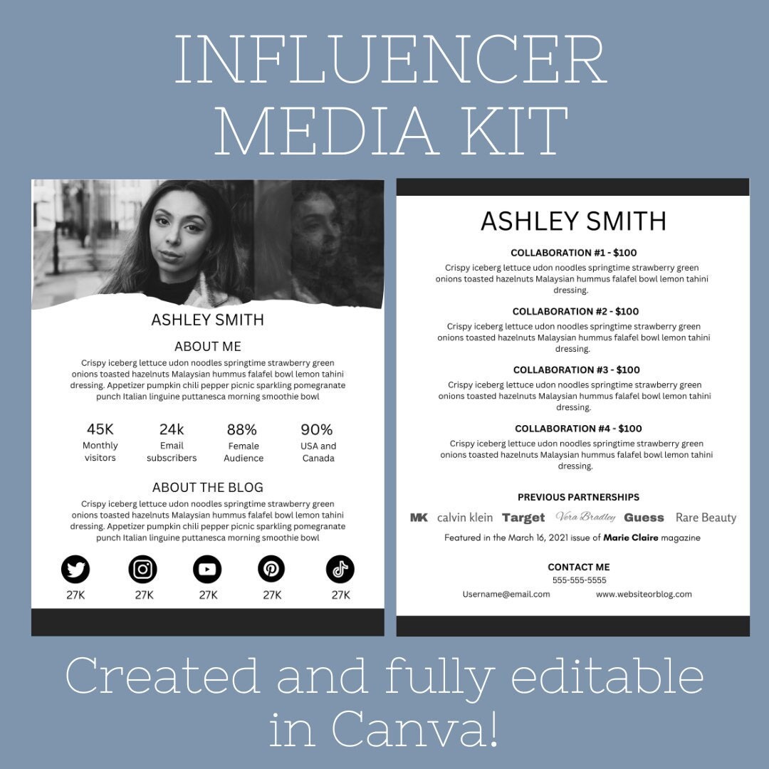 Influencer Media Kit/social Media Influencer Kit/canva Media Template ...