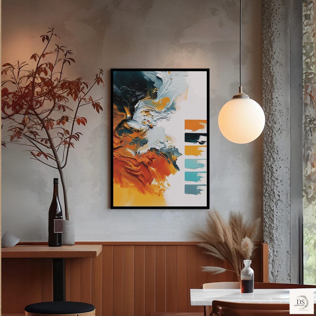 Bold Abstract Color Palette Wall Art | Orange Teal Black Brush Stroke ...