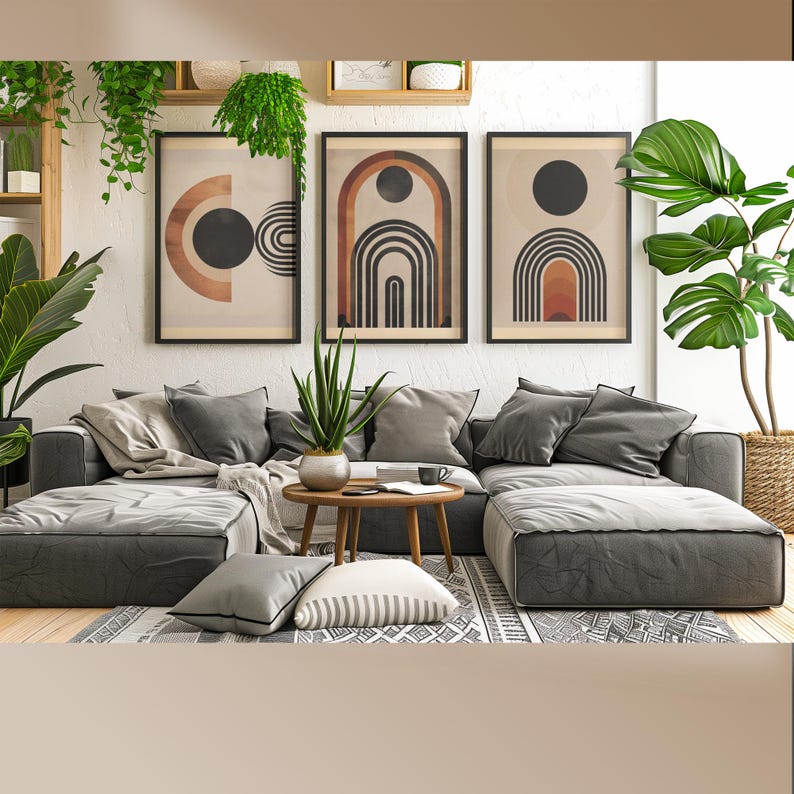 Boho Abstract Wall Art Set of 3 | Neutral Minimalist Prints | Modern ...