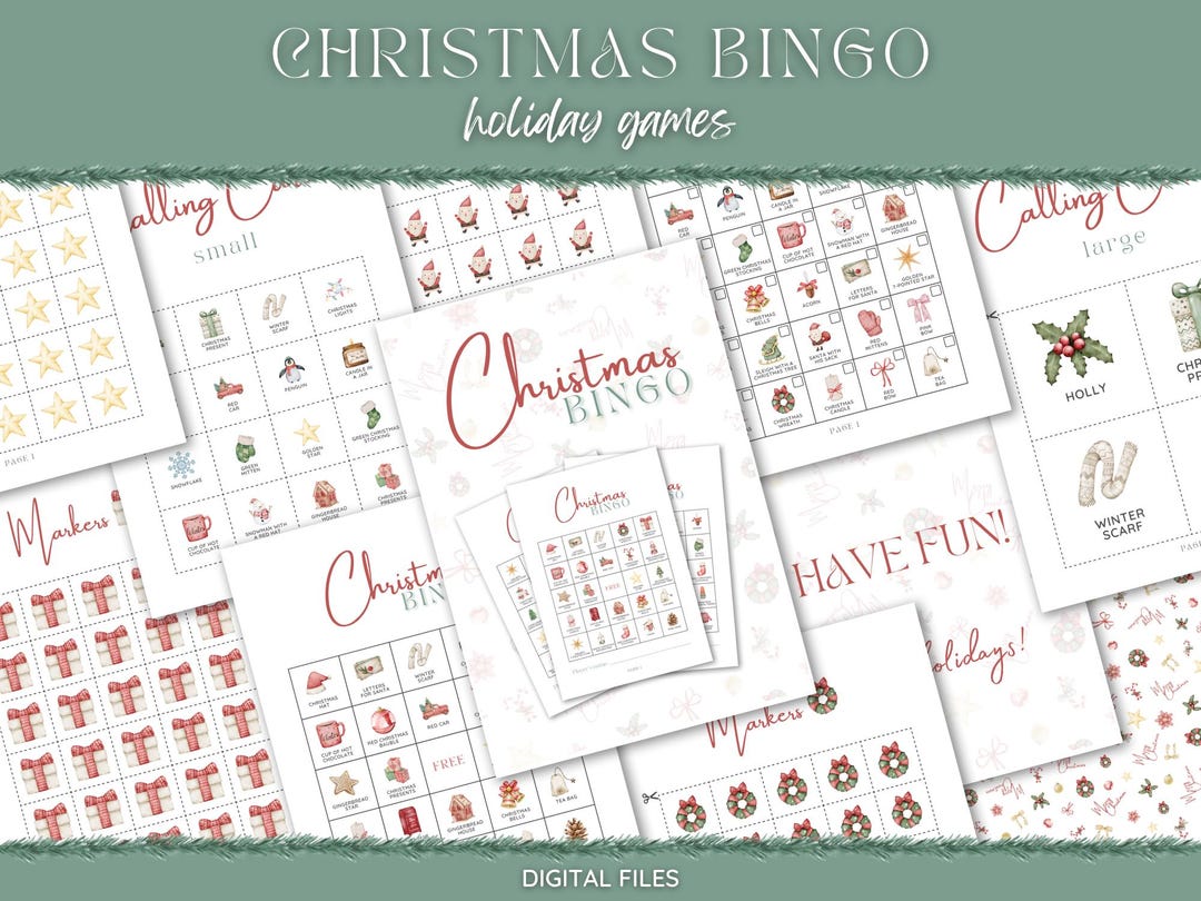 Christmas Bingo Game Kid Classroom Holiday Party Family Fun Digital ...