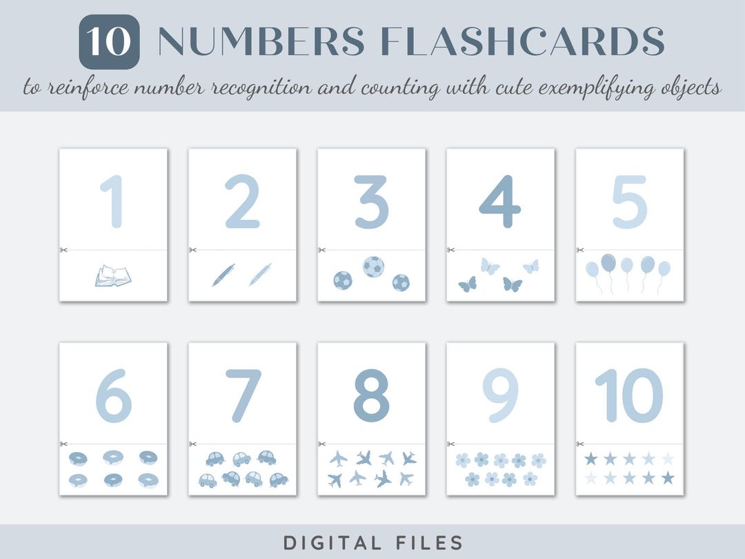 Blue Printable Numbers Flashcards for Kids | Educational Counting Cards ...