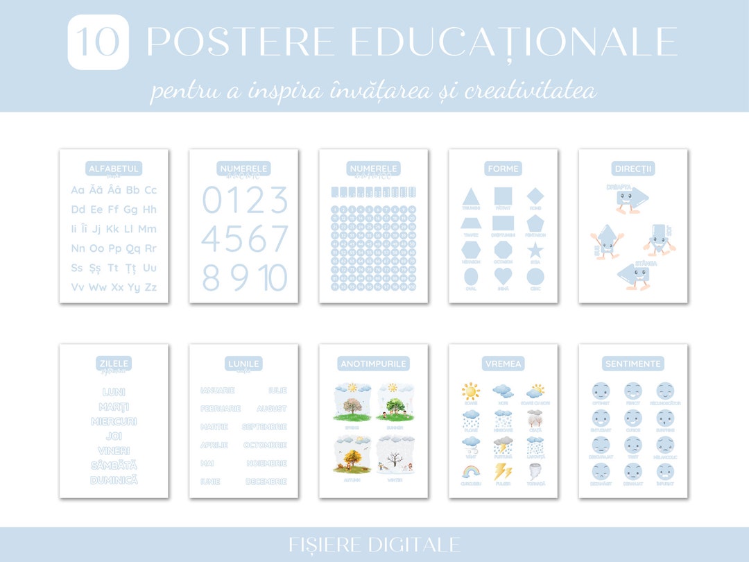 Set of Romanian Educational Posters | 10 Homeschool Prints | Montessori ...