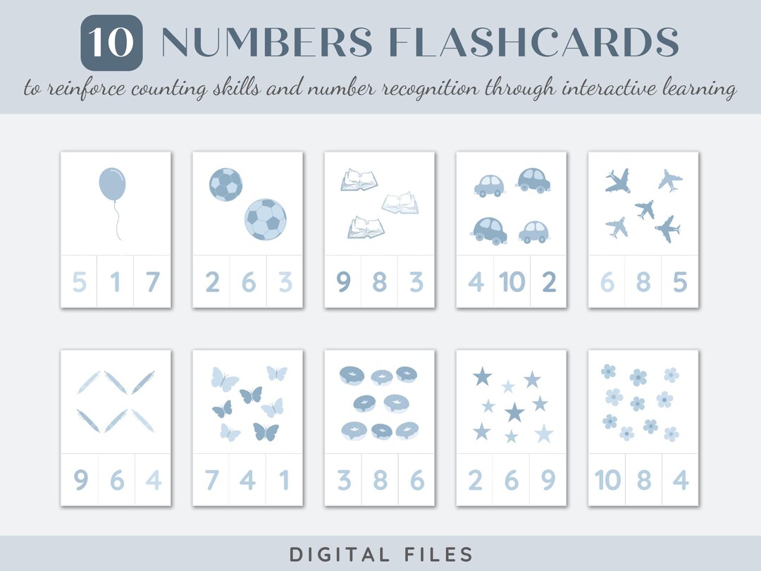 Blue Printable Numbers Flashcards for Kids | Educational Counting Cards ...
