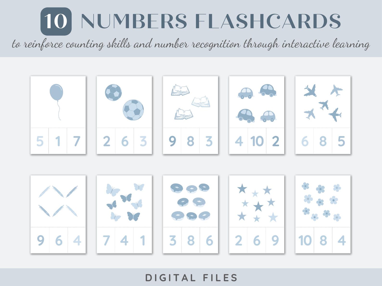 Blue Printable Numbers Flashcards for Kids | Educational Counting Cards ...