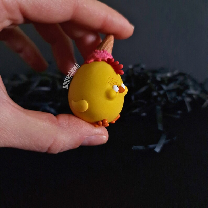 Whimsical Chubby Chick Figurine With Ice Cream, Funny Handmade Art Toy ...