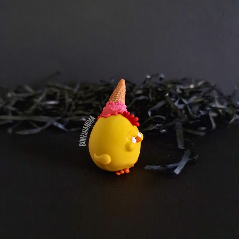 Whimsical Chubby Chick Figurine With Ice Cream, Funny Handmade Art Toy ...