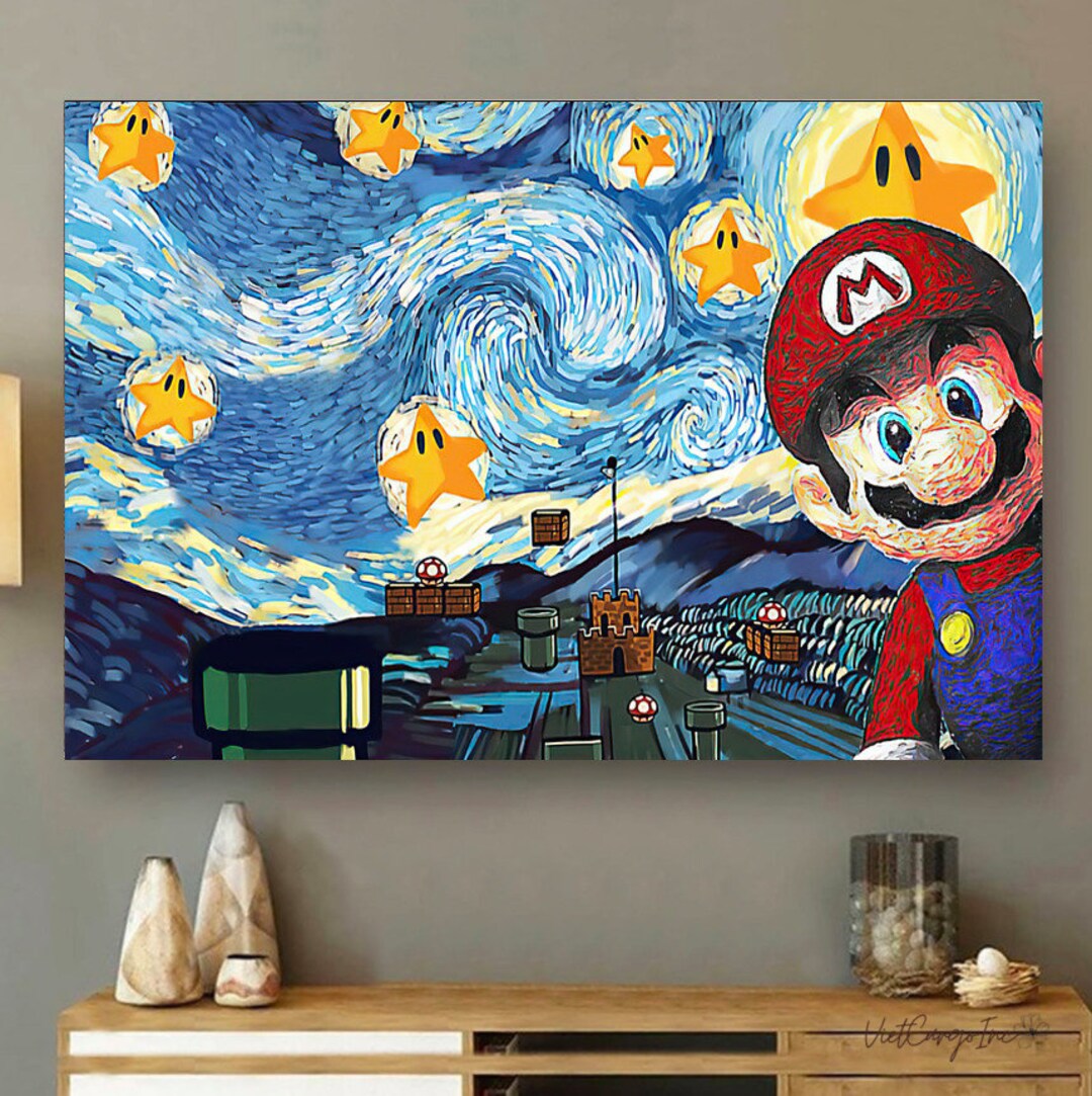 Super Mario Starry Night Poster/canvas Wall Art-starry Night Canvas ...