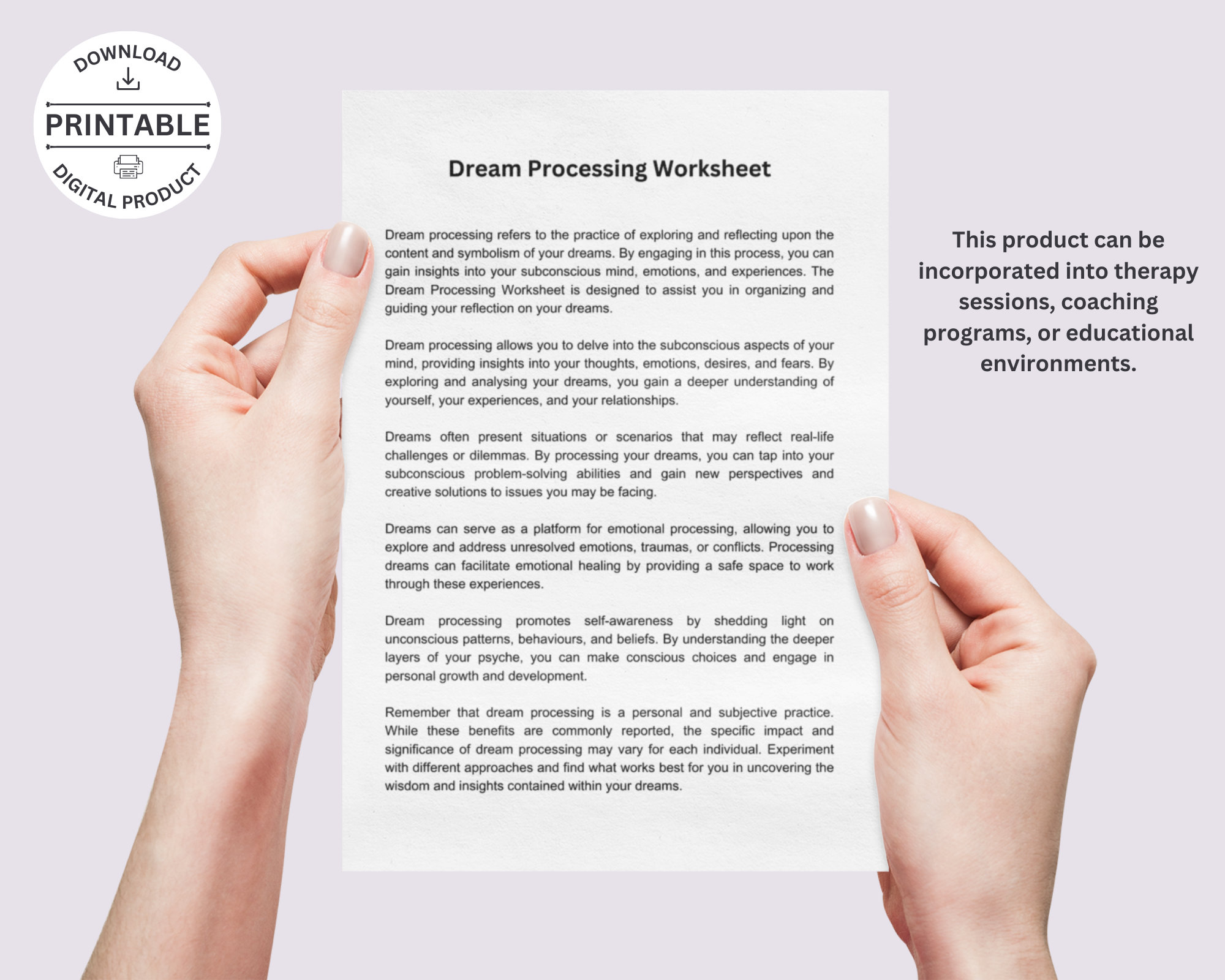 Dream Processing Worksheet CBT Worksheet Mental Health Printable Self ...