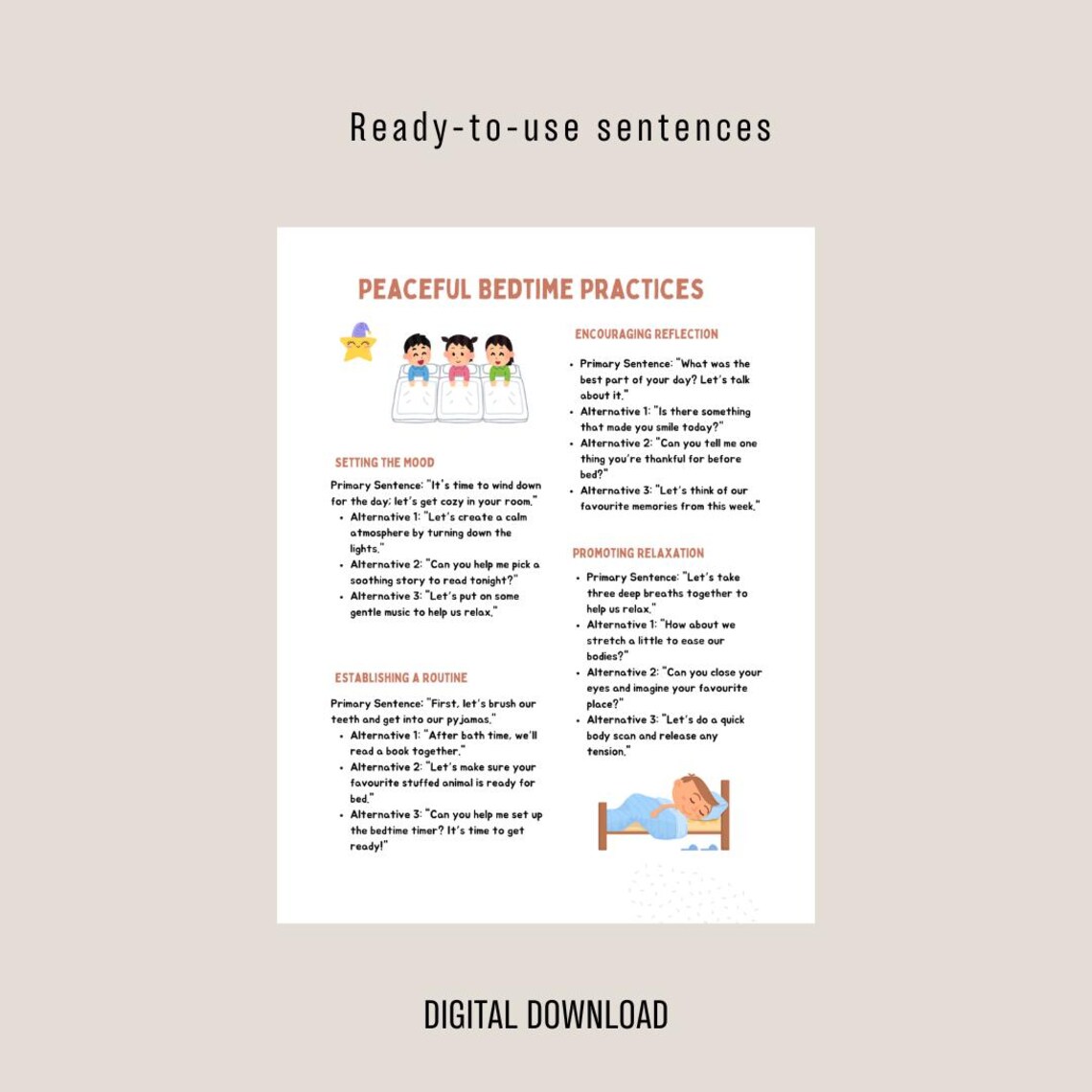 Bedtime Routine Posters: Calming Sentences, Family Resources (PDF) - Etsy