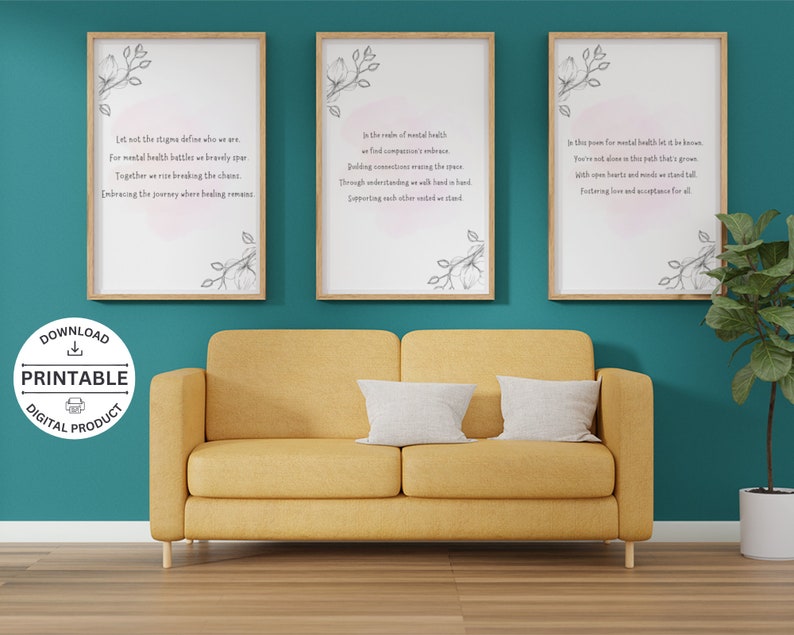Set of 3 Mental Health Poem Posters Therapy Office Motivational Poster ...