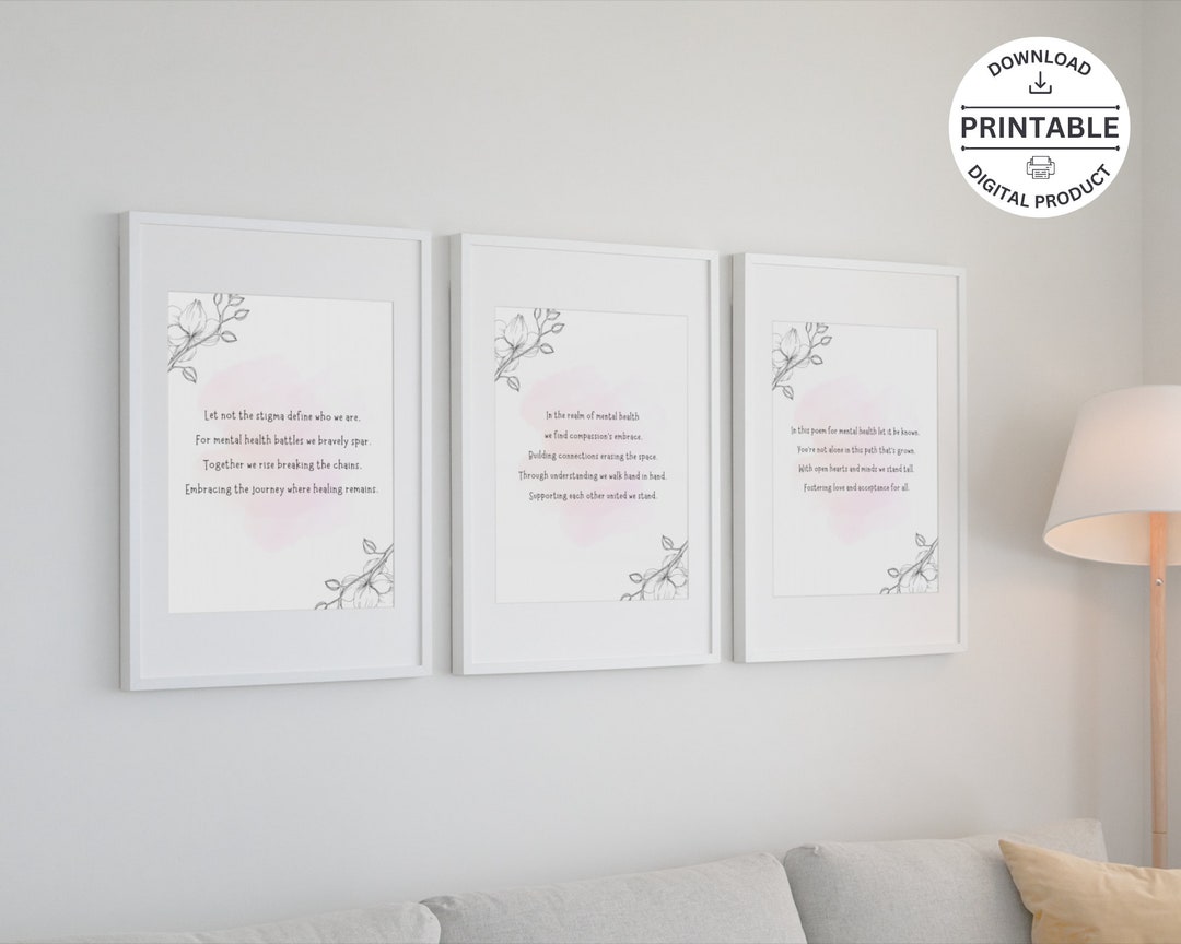 Set of 3 Mental Health Poem Posters | Therapy Office | Motivational ...