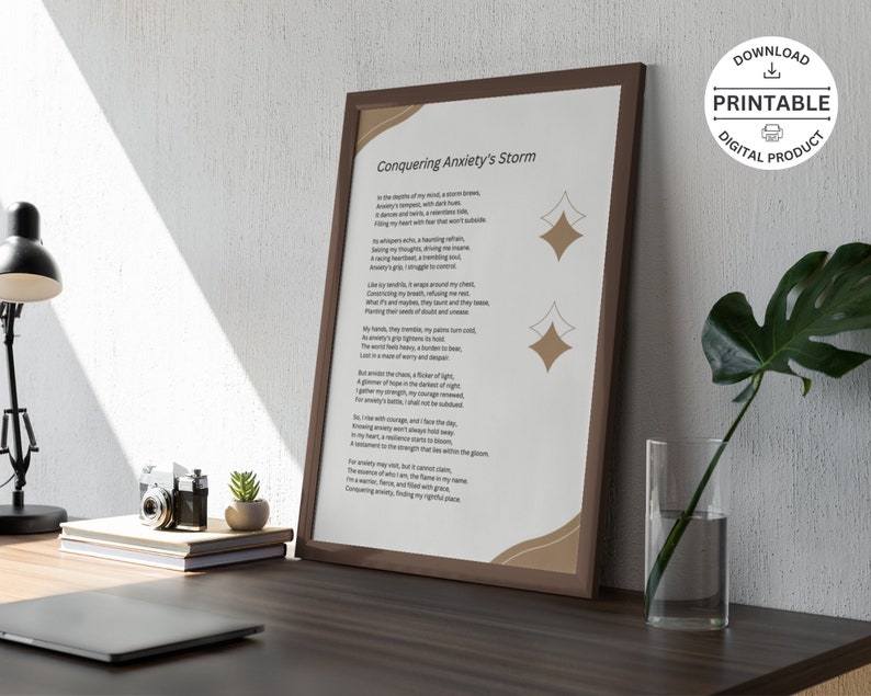Conquering Anxiety's Storm Poem Poster | Mental Health Poster | Anxiety ...