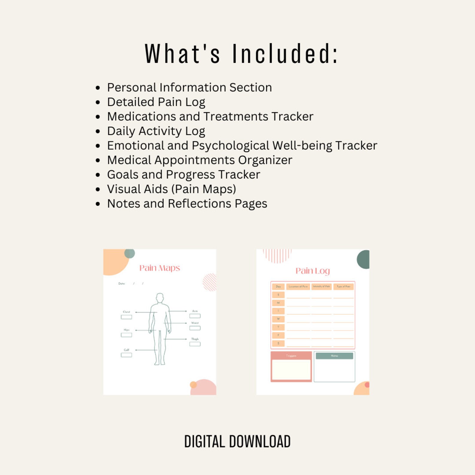 Chronic Pain Management Workbook: Symptom Tracker (A4, US Letter PDF ...