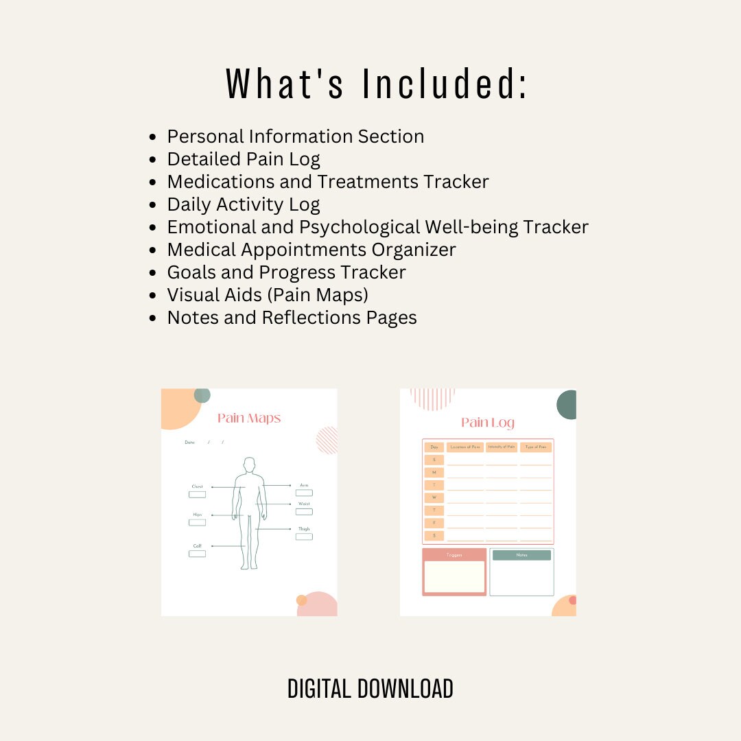 Chronic Pain Management Workbook: Symptom Tracker (A4, US Letter PDF ...