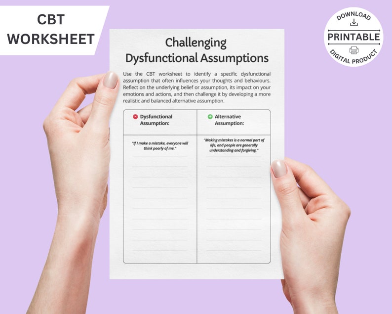 CBT Worksheet Challenging Dysfunctional Assumptions | Emotional Well ...