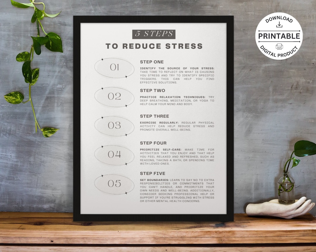 5 Steps to Reduce Stress Poster: Mental Health Print (digital Download ...