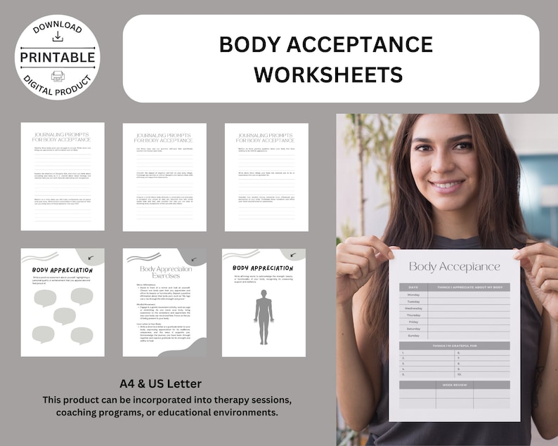 Body Acceptance Worksheets | Therapy Resource | Self-help | Printable ...
