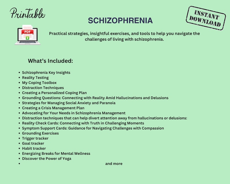 Schizophrenia Workbook, Schizophrenia Management Worksheets, Practical ...