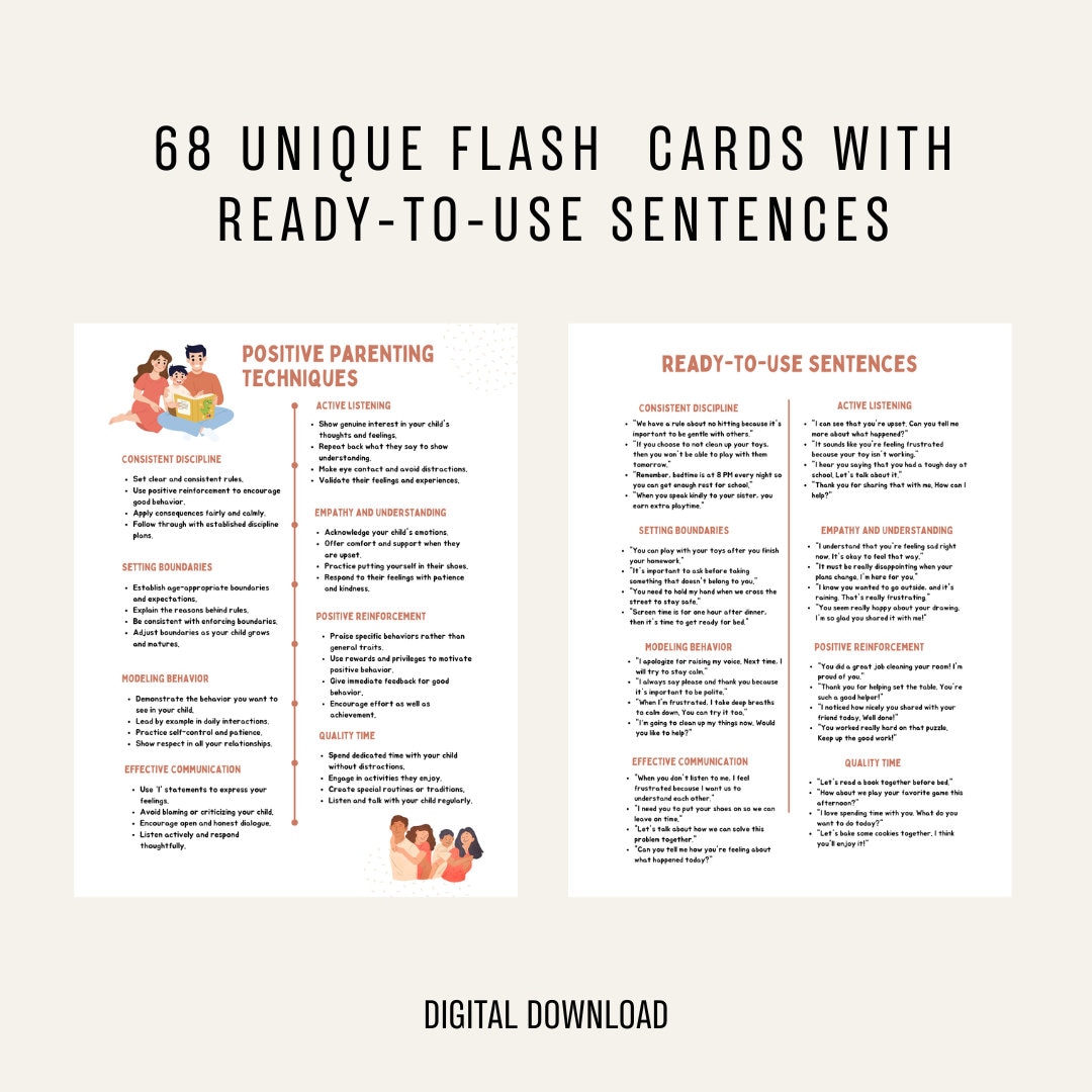 Positive Parenting Techniques Flash Cards With Ready-to-use Sentences ...