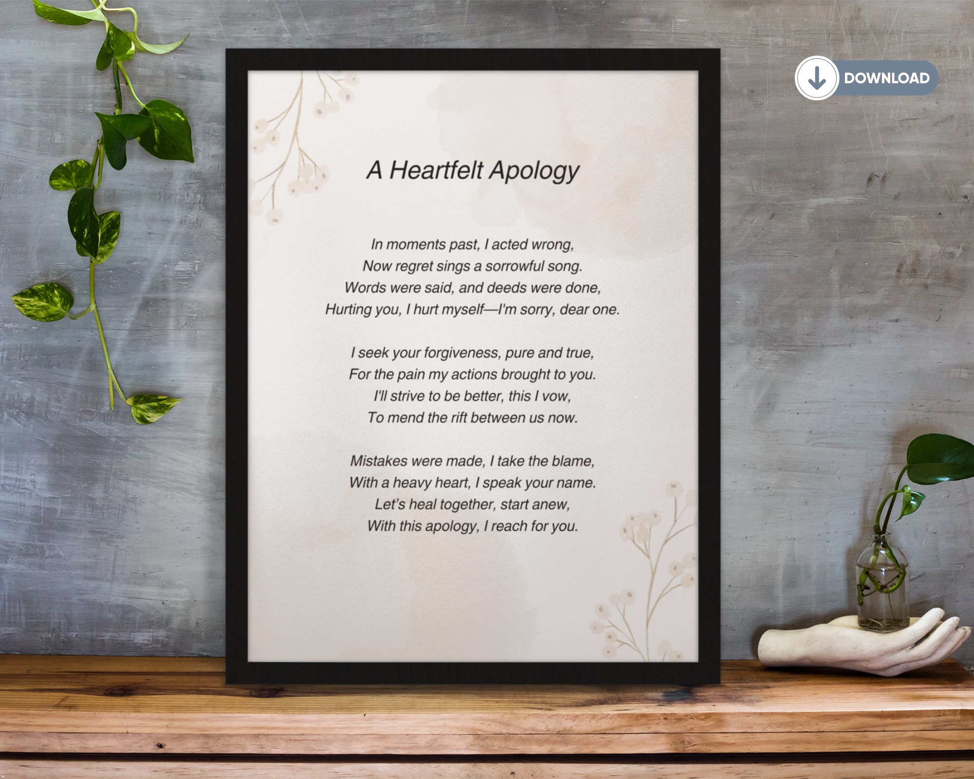Heartfelt Apology Poem Print: Sincere Regret, Forgiveness (PDF Download ...