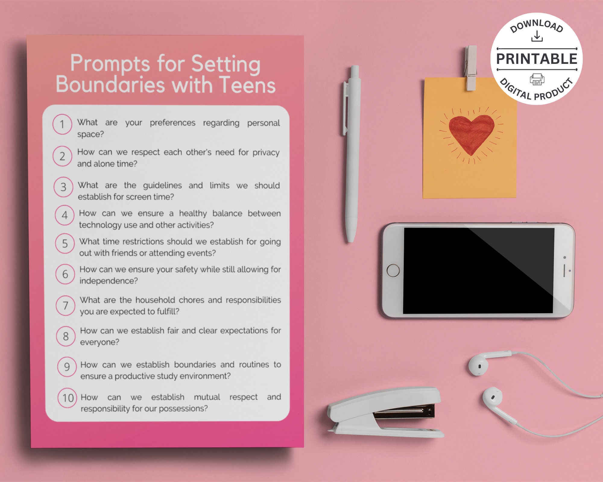 Prompts for Setting Boundaries With Teens Printable Poster Parent ...