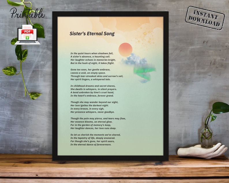 Sister Memorial Poem Print: Heartfelt Bereavement Gift (A4/US Letter ...