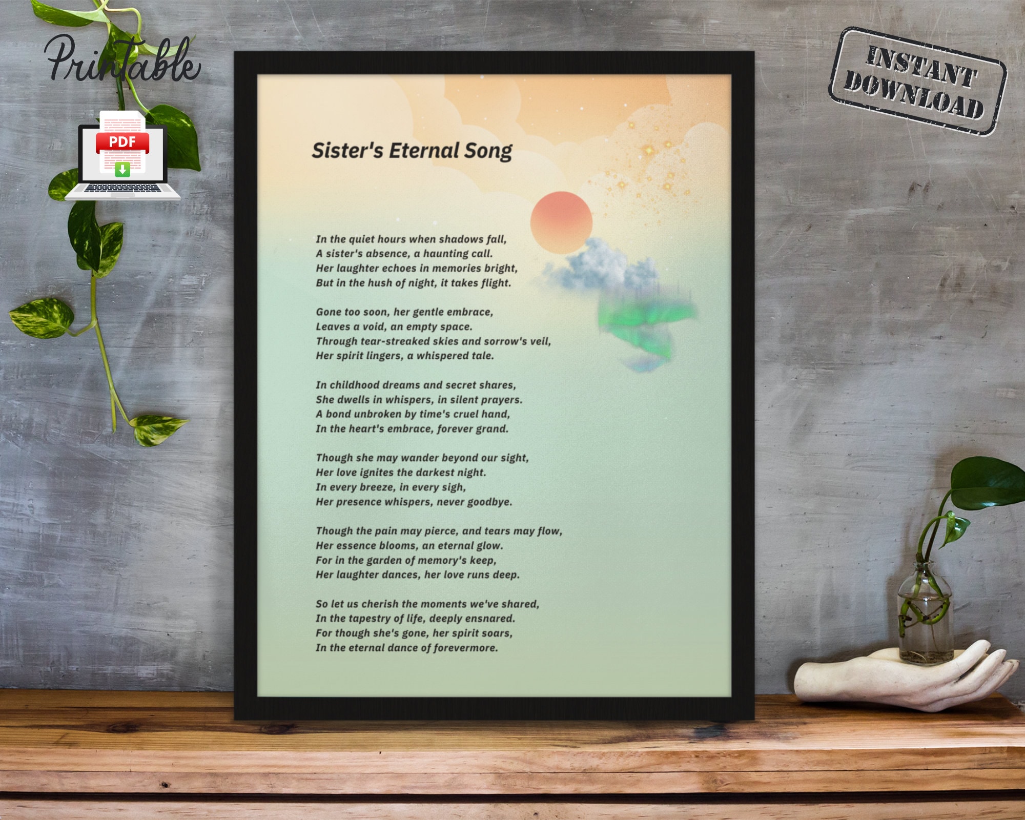 Sister Memorial Poem Print: Heartfelt Bereavement Gift (A4/US Letter ...