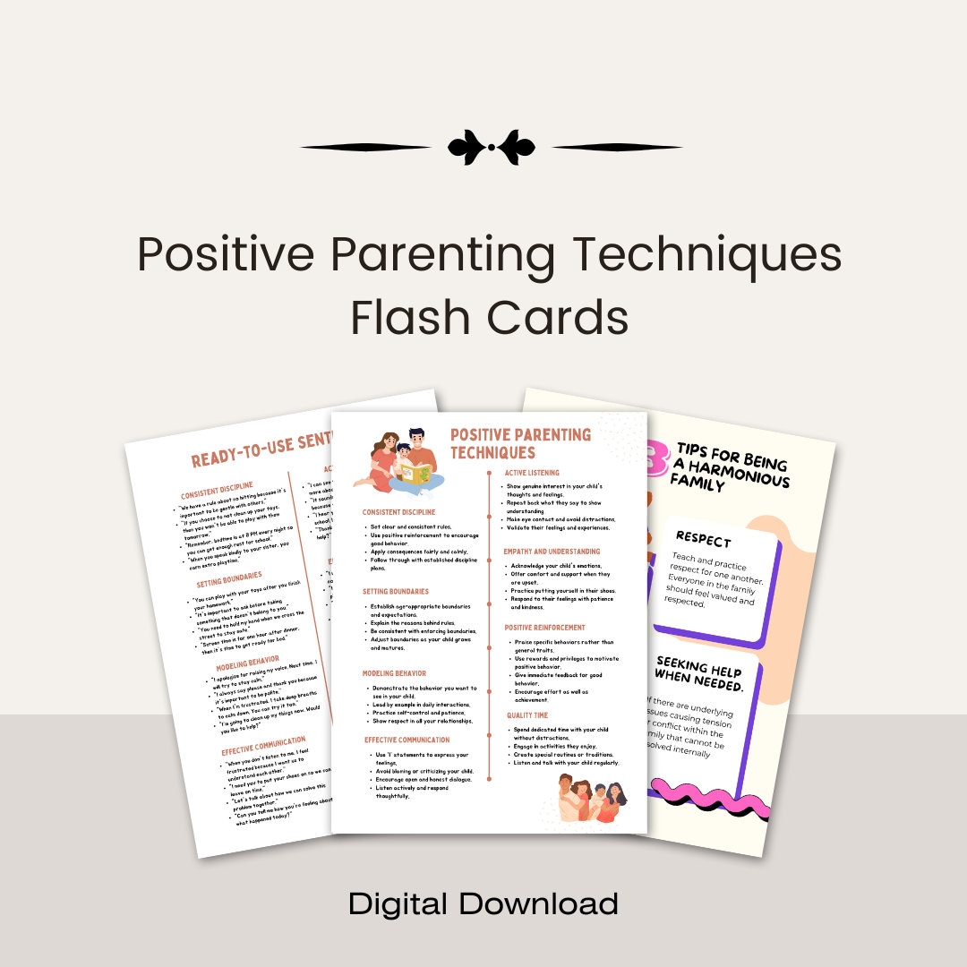 Positive Parenting Techniques Flash Cards With Ready-to-use Sentences, Positive Discipline ...