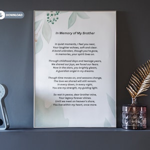 Memorial Poem for Brother: Bereavement Gift (A4/US Letter PDF) - Etsy
