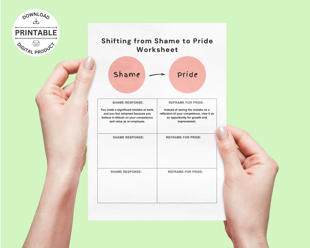 Shame Worksheet, Shifting From Shame to Pride Worksheet, Overcoming ...