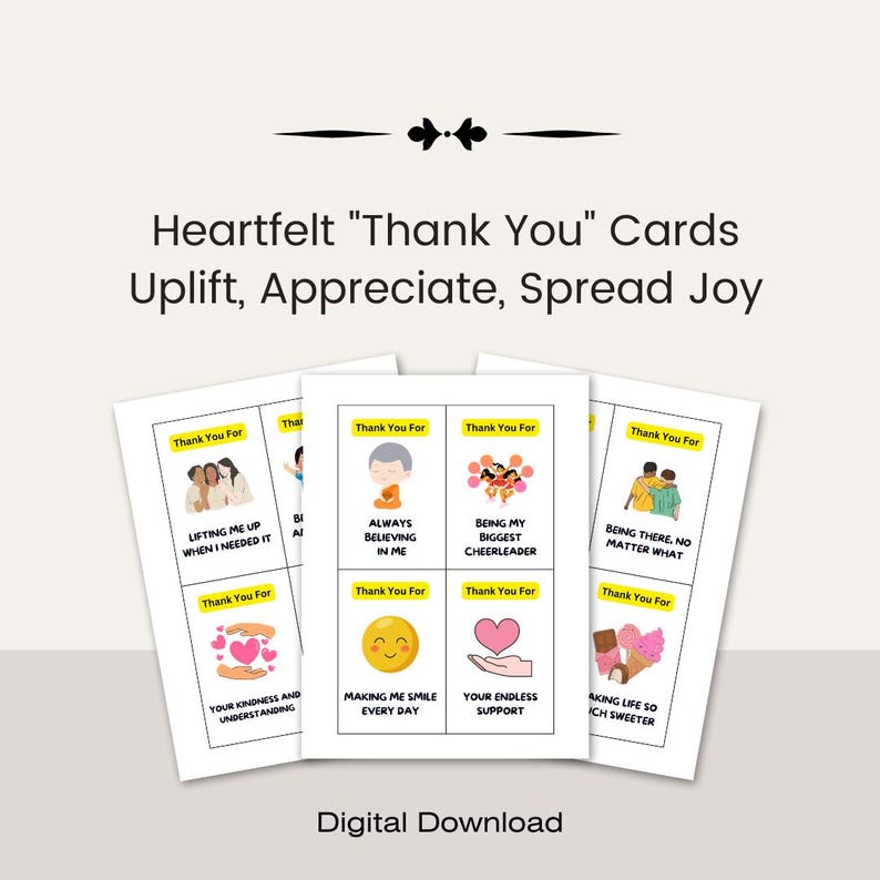 Printable Thank You Cards: Appreciation Notes (PDF) - Etsy