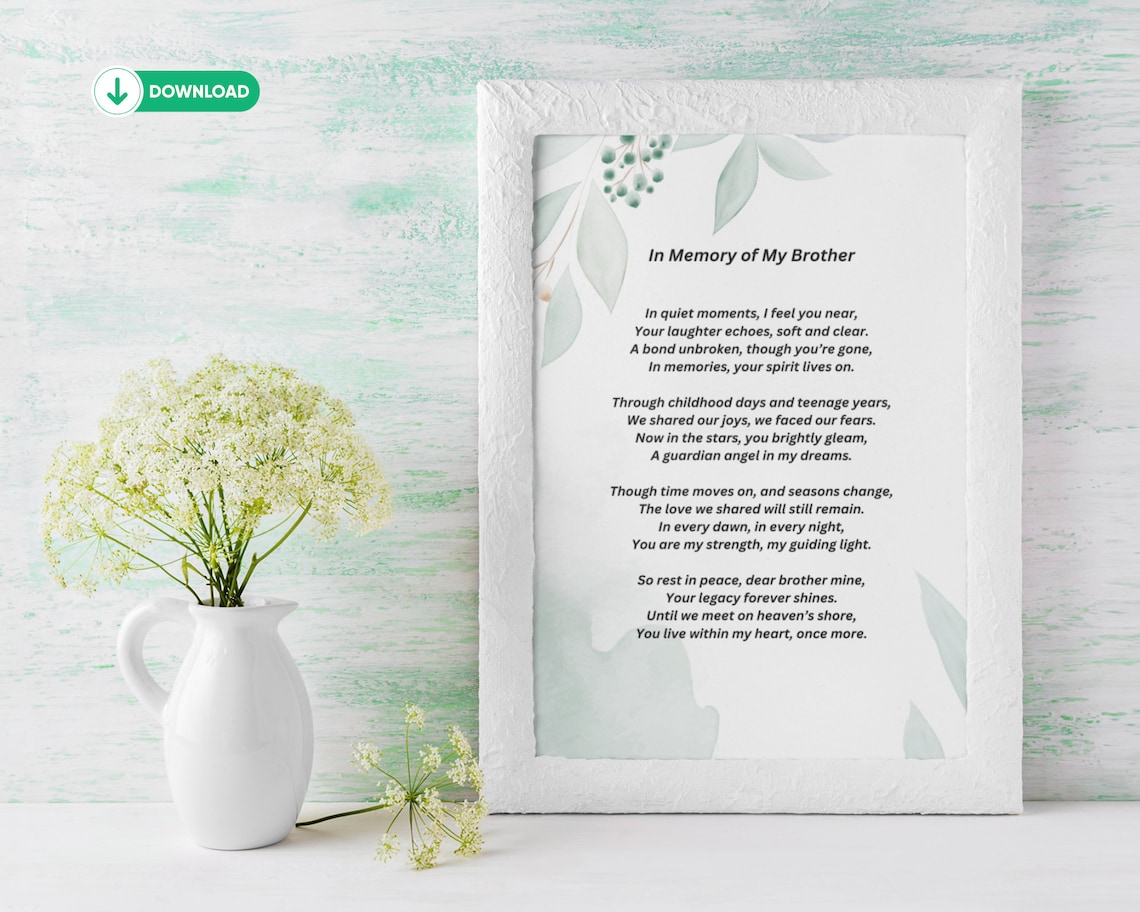 Memorial Poem for Brother: Bereavement Gift (A4/US Letter PDF) - Etsy