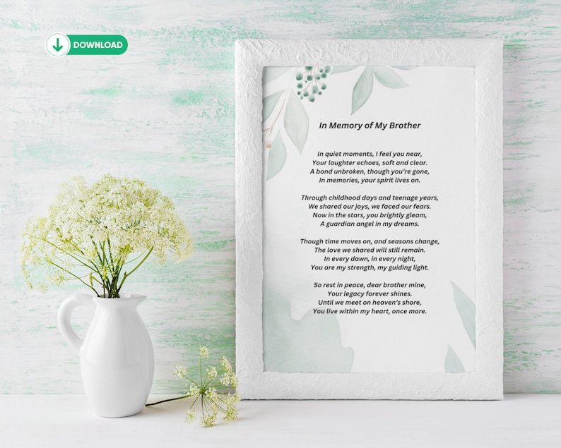 Memorial Poem for Brother: Bereavement Gift (A4/US Letter PDF) - Etsy