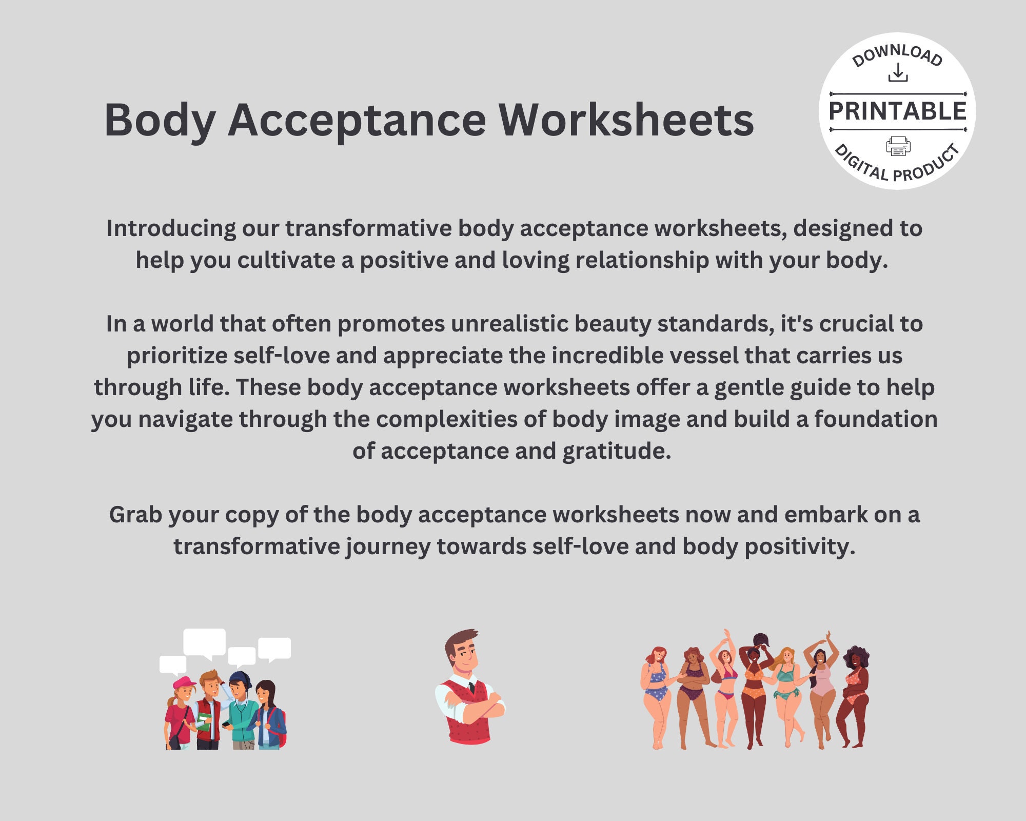 Body Acceptance Worksheets Therapy Resource Self-help Printable CBT ...