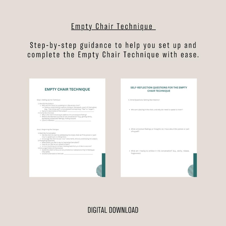 Empty Chair Technique Worksheet: Gestalt Therapy, Self-reflection ...