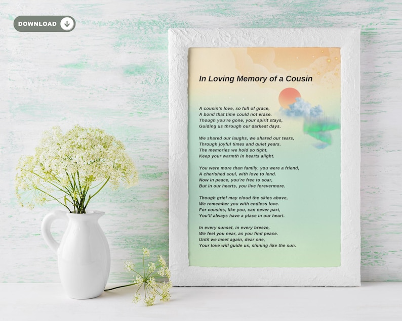 Cousin Memorial Poem Print: Loss of Cousin Gift (A4/US Letter PDF) - Etsy