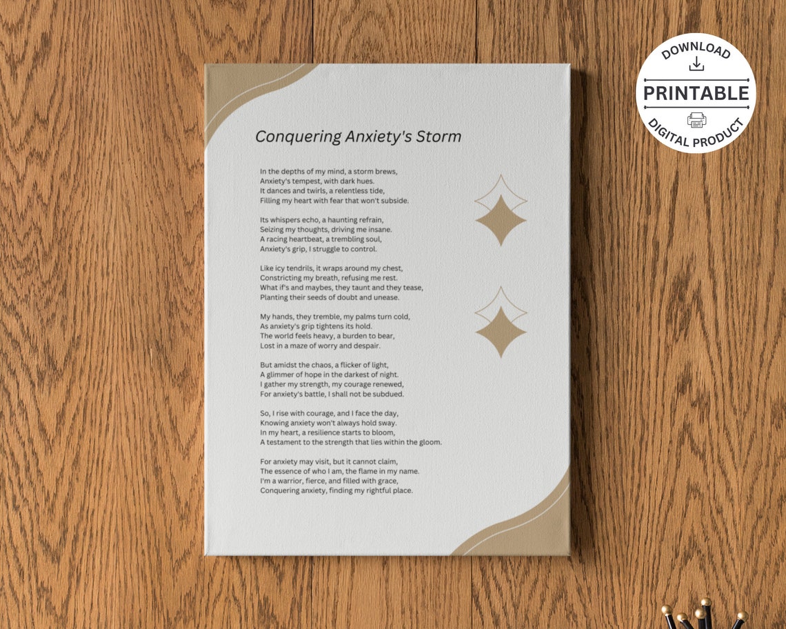 Conquering Anxiety's Storm Poem Poster Mental Health Poster Anxiety ...