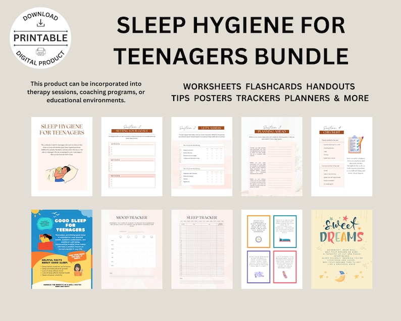 Sleep Hygiene for Teenagers Bundle | Therapy Toolkit | Printable ...