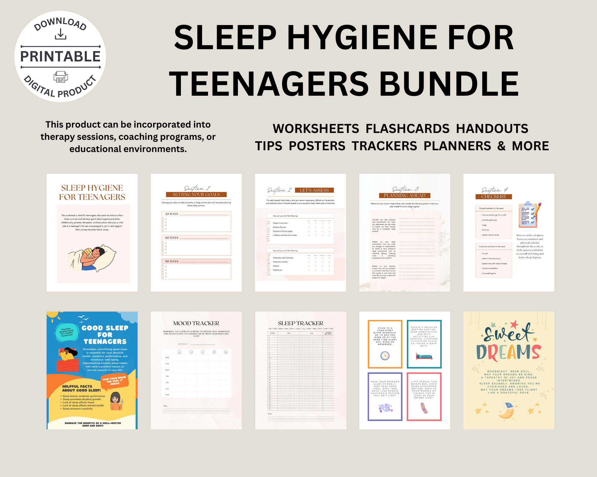 Sleep Hygiene for Teenagers Bundle | Therapy Toolkit | Printable ...