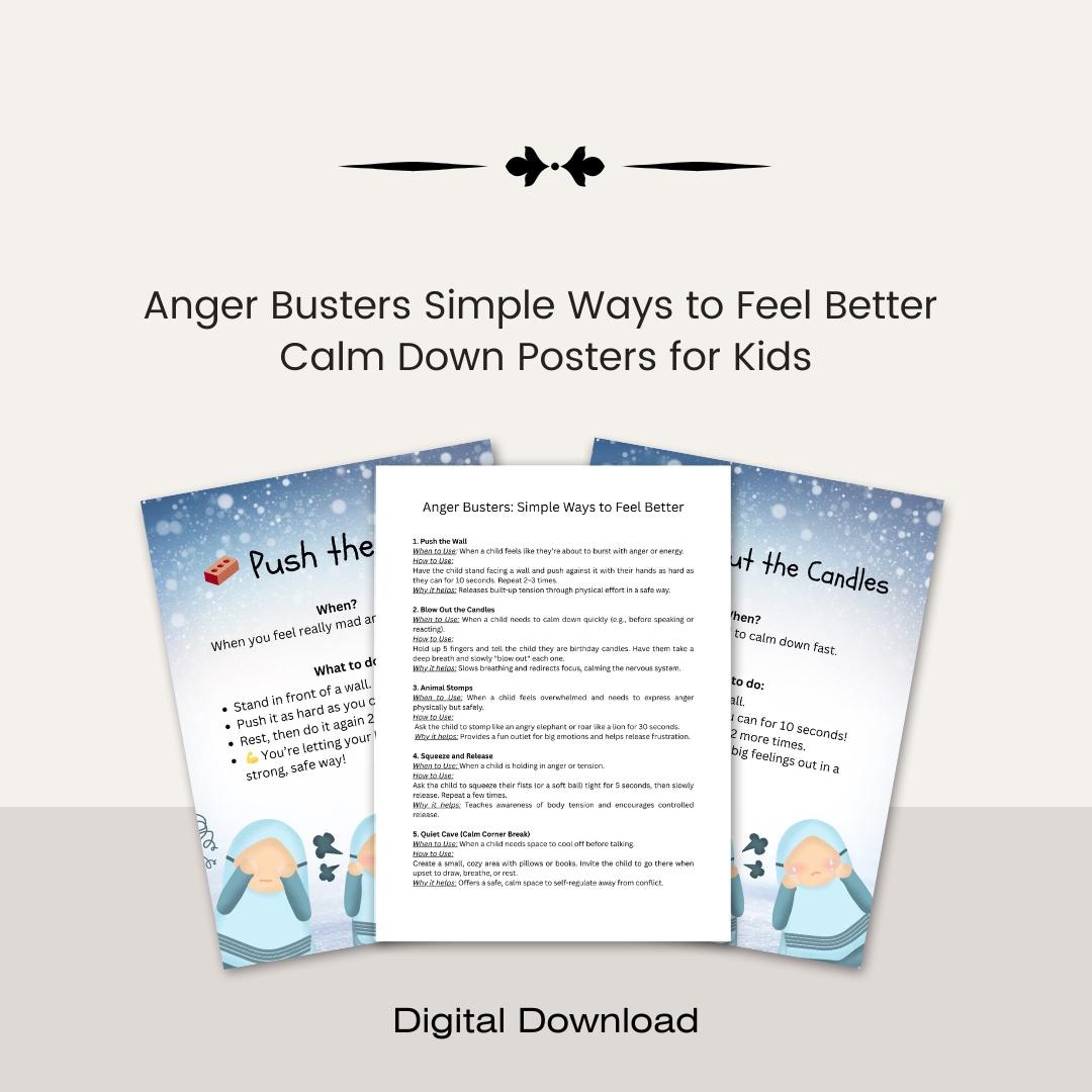 Anger Simple Ways to Feel Better, Printable Calm Down Posters for Kids ...