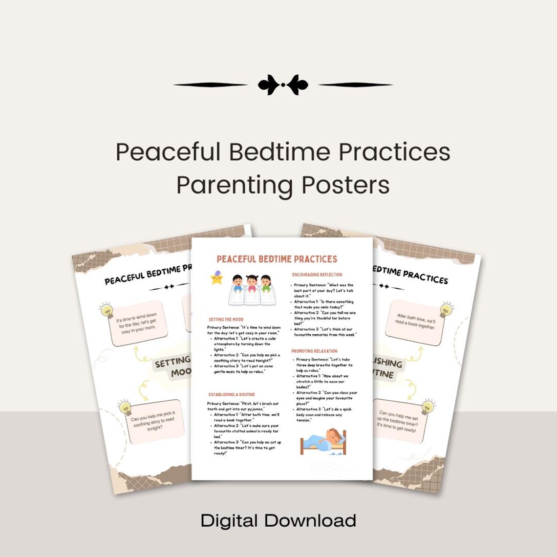 Bedtime Routine Posters: Calming Sentences, Family Resources (PDF) - Etsy