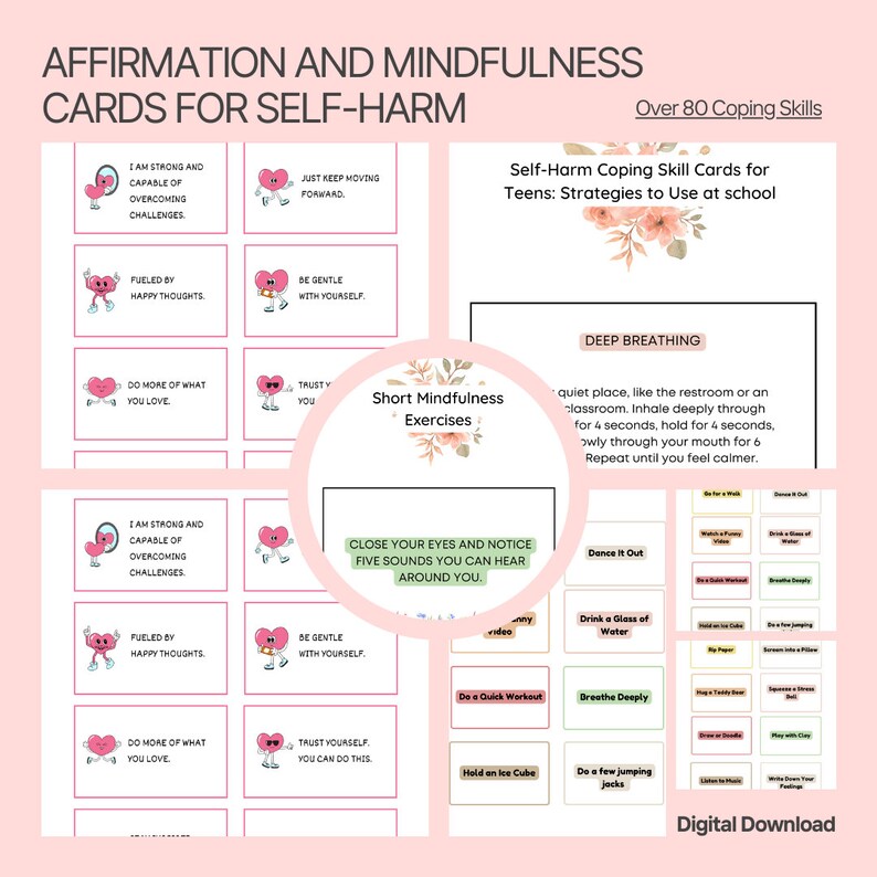 Self-harm Coping Skill, Affirmation and Mindfulness Cards for Self-harm ...