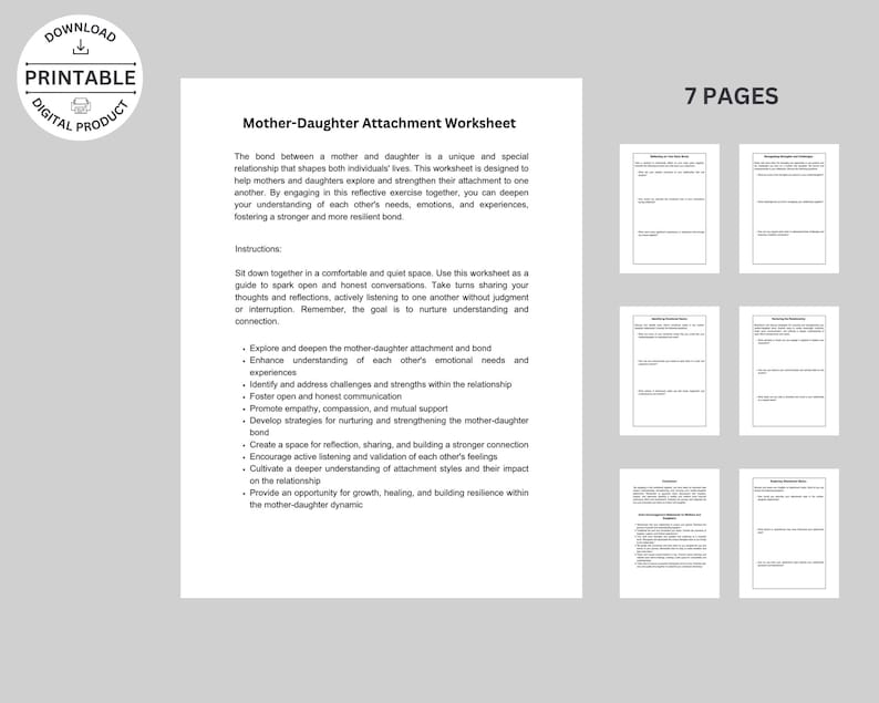 Mother-daughter Attachment Worksheet: Therapy & Self-help (PDF) - Etsy