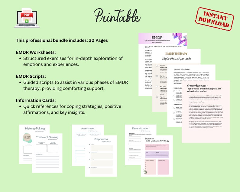 EMDR Bundle, EMDR Worksheets, EMDR Scripts, Information Cards ...