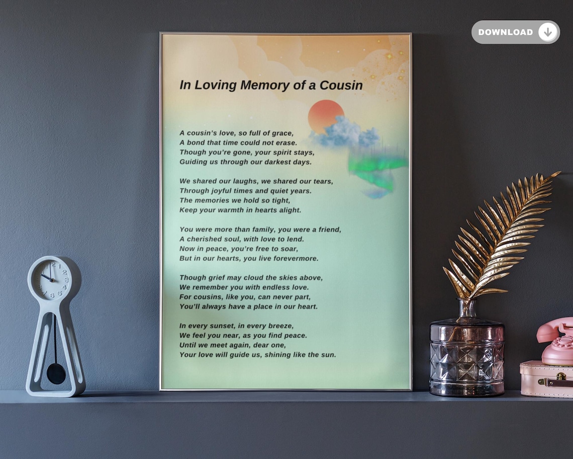 Cousin Memorial Poem Print: Loss of Cousin Gift (A4/US Letter PDF) - Etsy