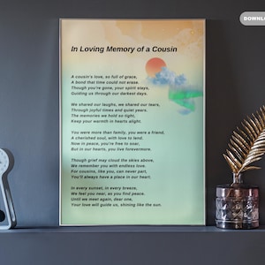 Cousin Memorial Poem Print: Loss of Cousin Gift (A4/US Letter PDF) - Etsy
