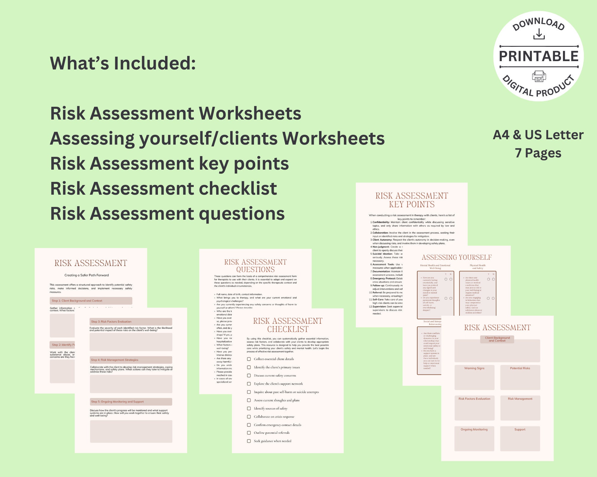 Risk Assessment Worksheets | Risk Management | Risk Analysis | Therapy ...