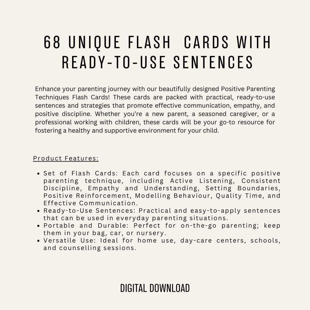 Positive Parenting Techniques Flash Cards With Ready-to-use Sentences ...