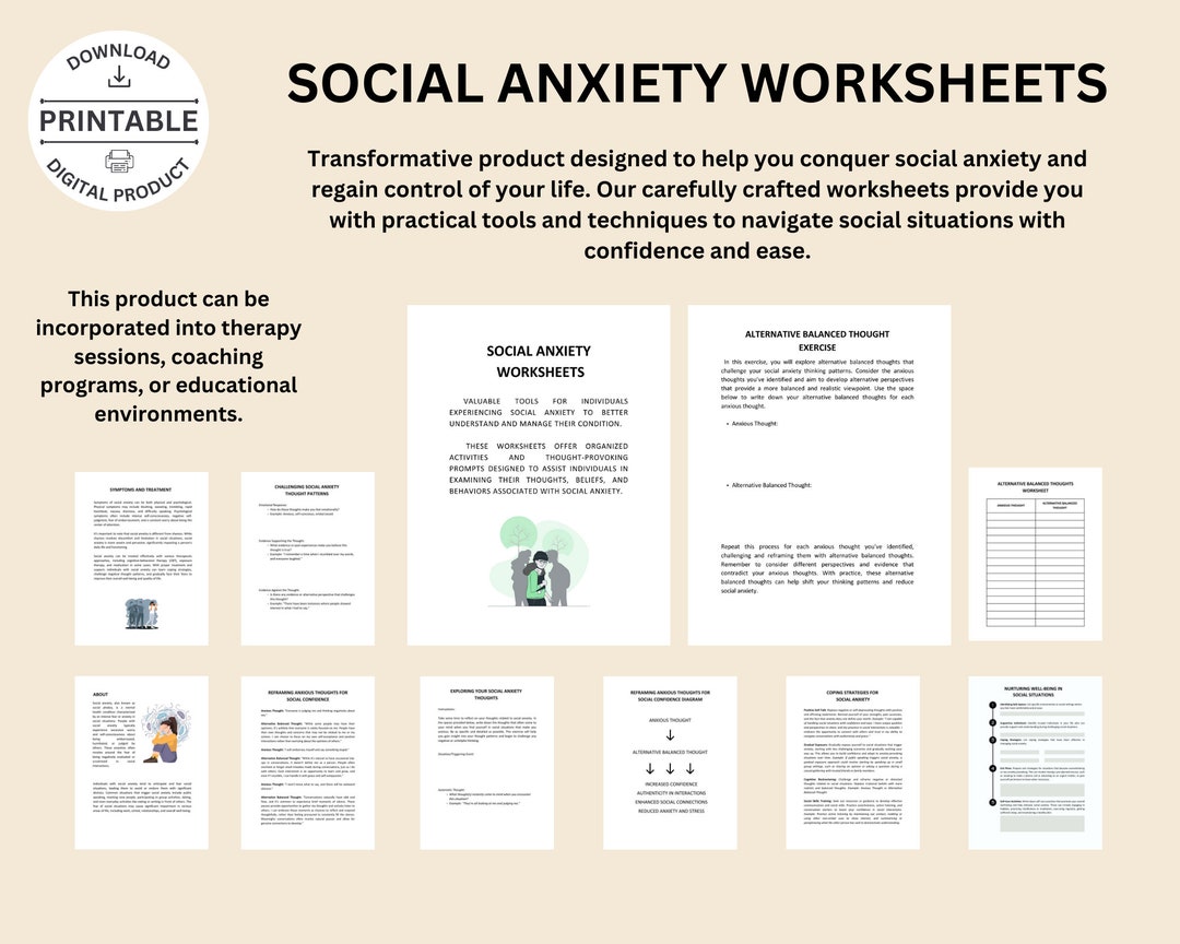 Social Anxiety Worksheets | CBT Worksheet | Mental Health Printable | Self-help Tool | Therapy ...