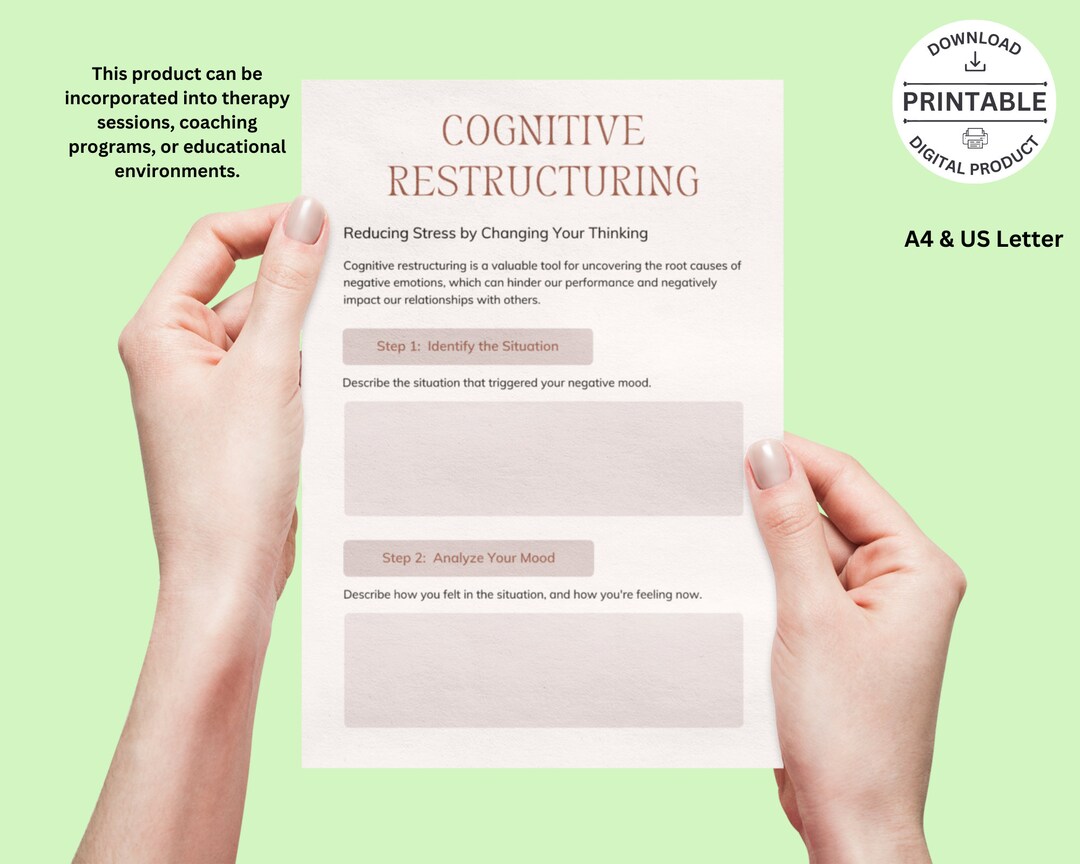 Cognitive Restructuring Worksheet Overcoming Negative Thoughts Therapy ...